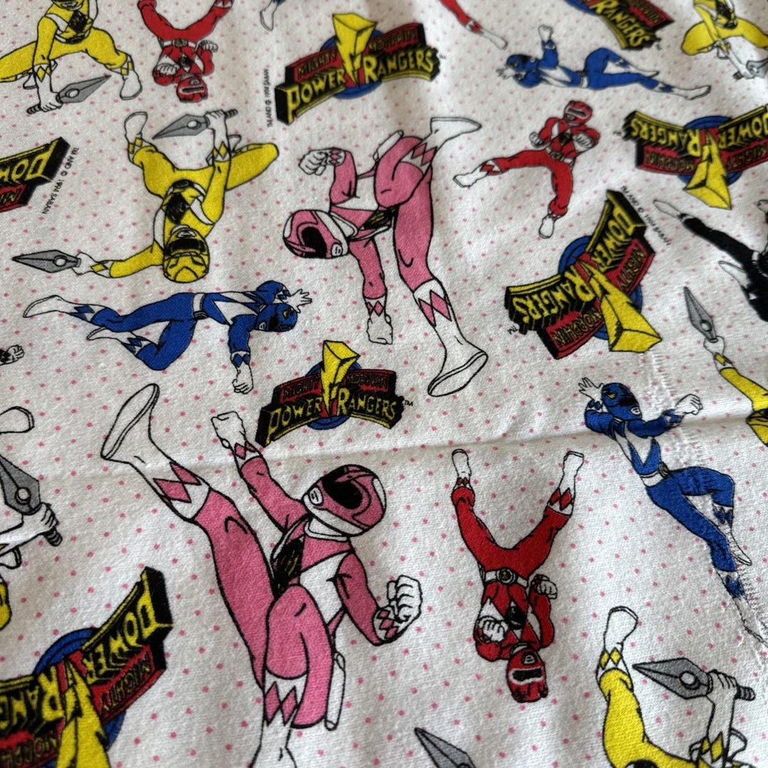 Vtg 1994 Mighty Morphin Power Rangers Fabric Saban 32”x55” Used Rough ...