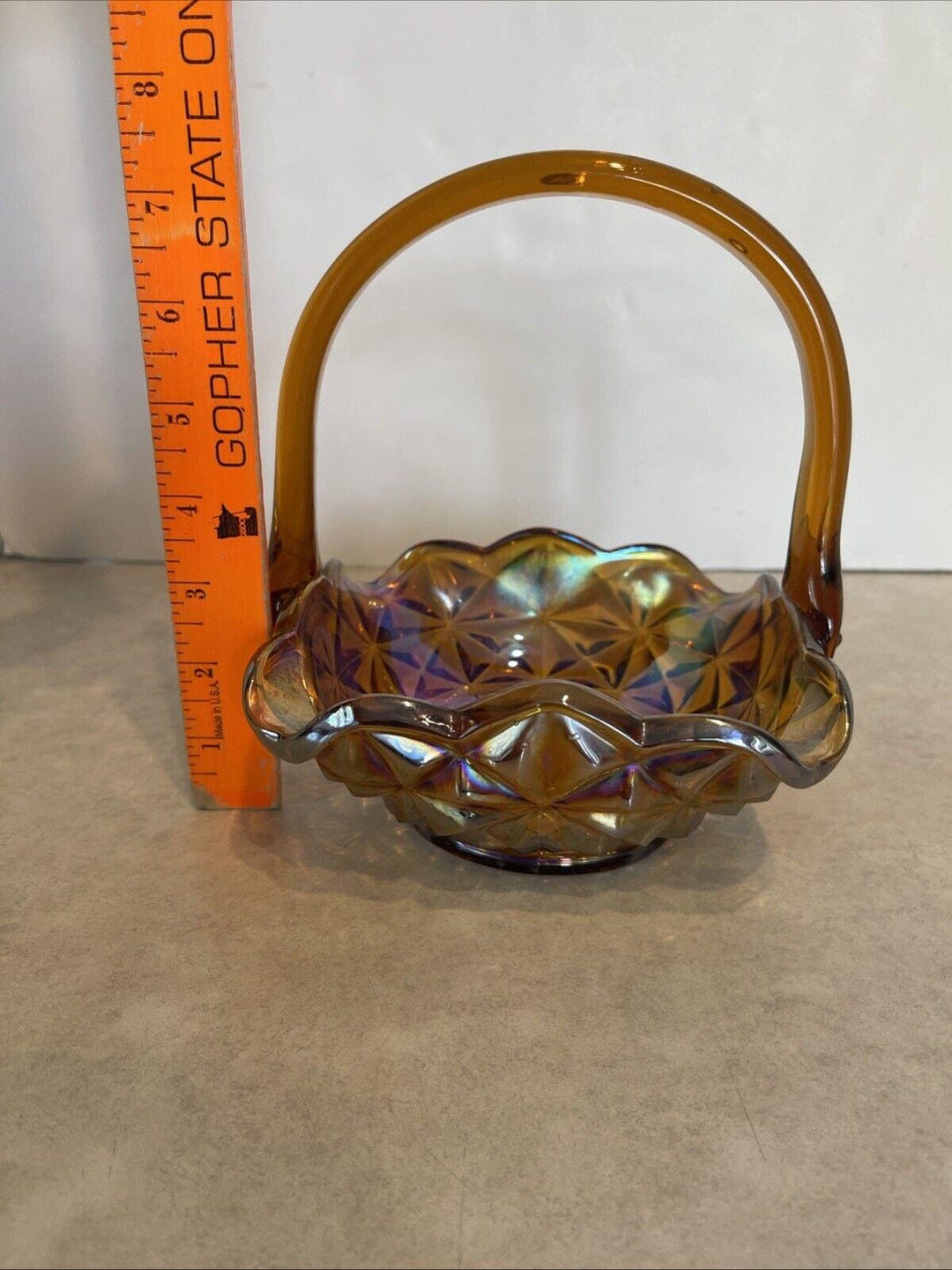 Vintage Amber Carnival Glass Basket With Handle Monticello Indiana ...