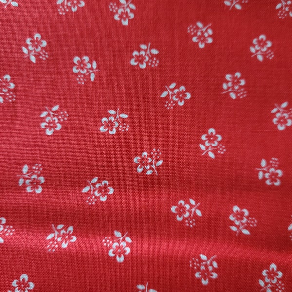 White Fabric With Red Print - Etsy