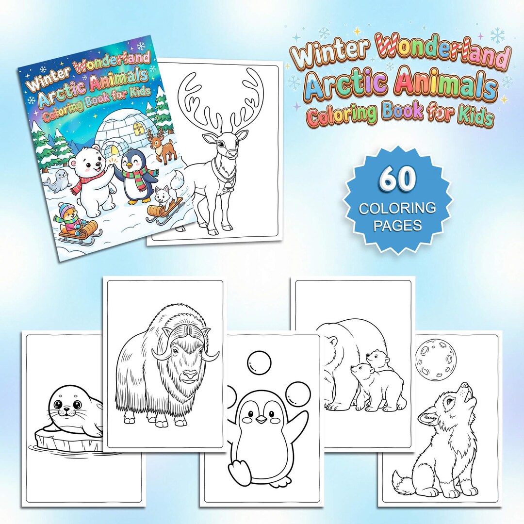 Winter Arctic Animals Coloring Pages, Printable PDF Digital Download ...