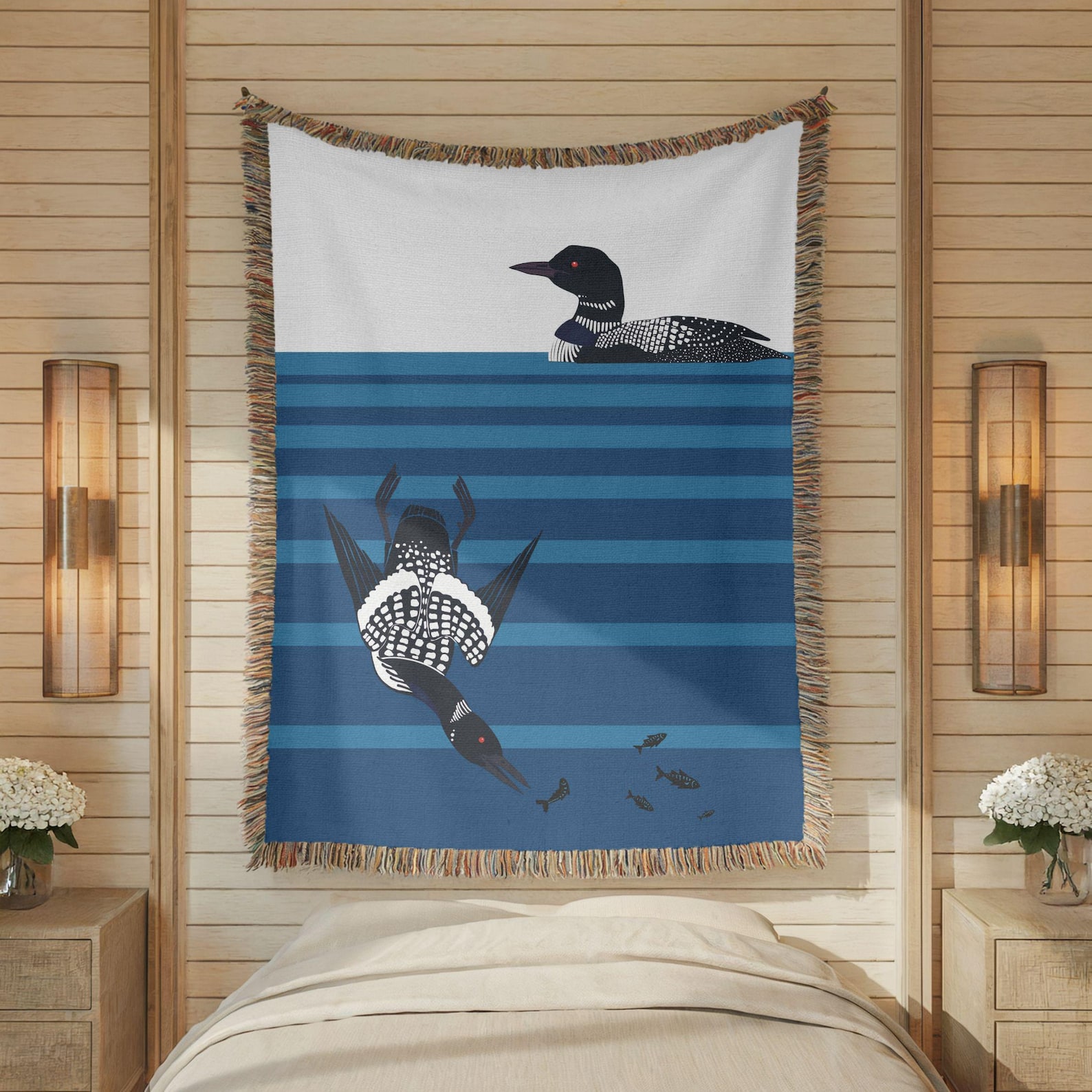 Cozy Loon Cabin Woven Throw Blanket, Nature Lovers, Bird, Cabin or Lake ...