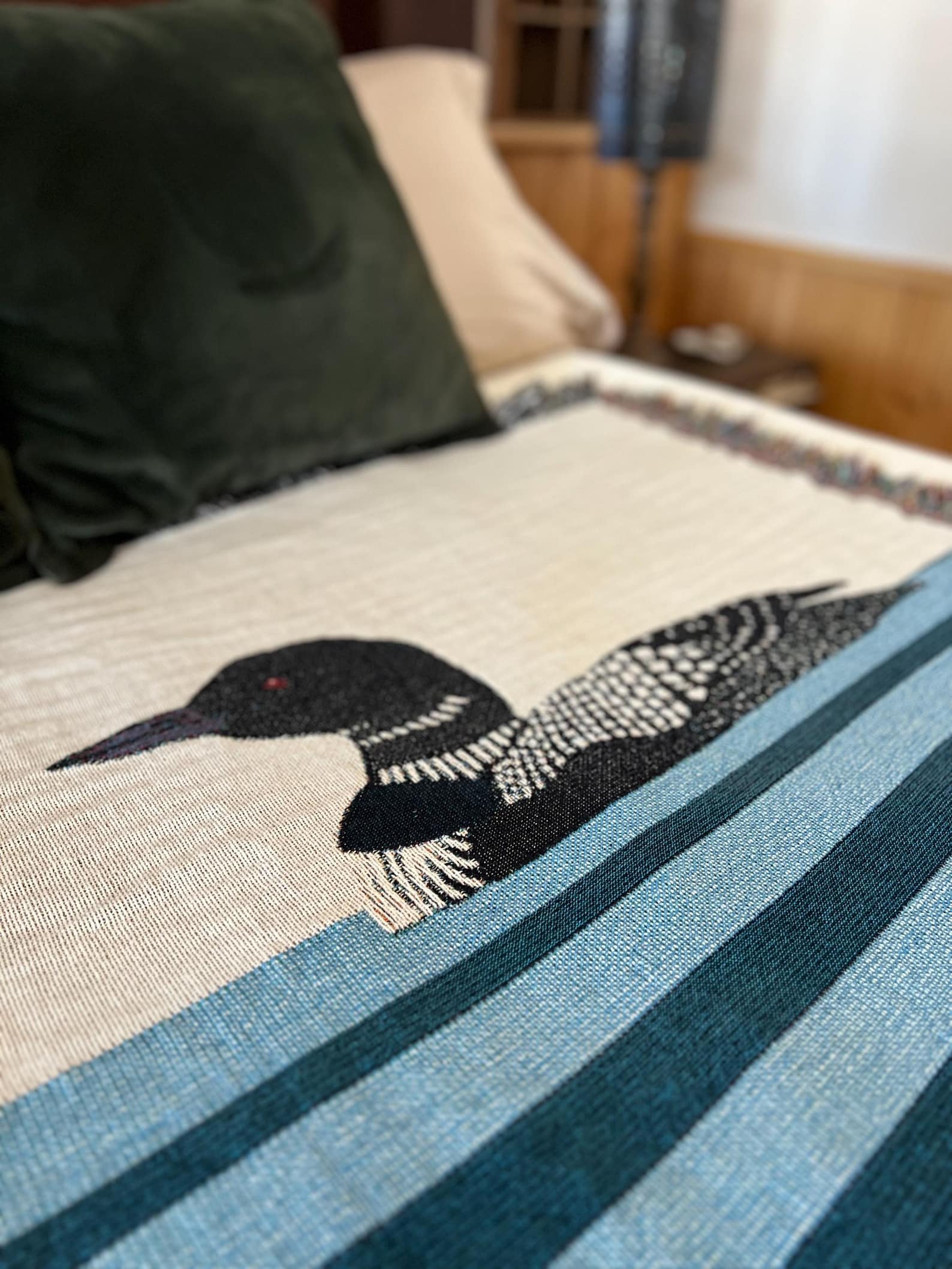 Cozy Loon Cabin Woven Throw Blanket, Nature Lovers, Bird, Cabin or Lake ...