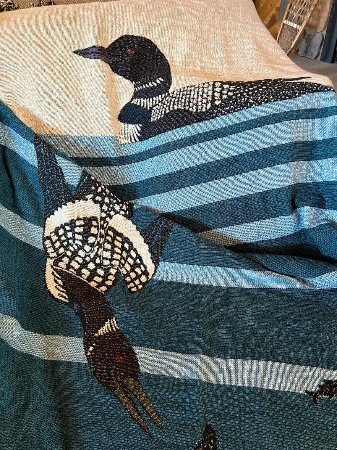 Cozy Loon Cabin Woven Throw Blanket, Nature Lovers, Bird, Cabin or Lake ...