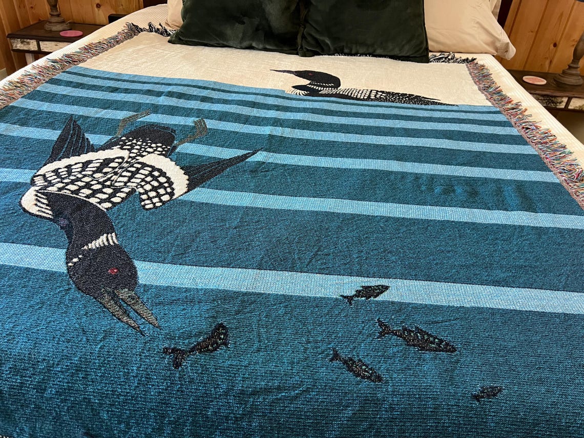 Cozy Loon Cabin Woven Throw Blanket, Nature Lovers, Bird, Cabin or Lake ...