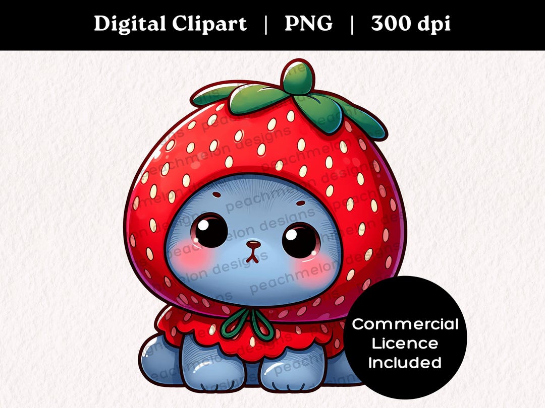 Strawberry Cat 2 Clipart PNG Commercial Use Digital Download Cute ...