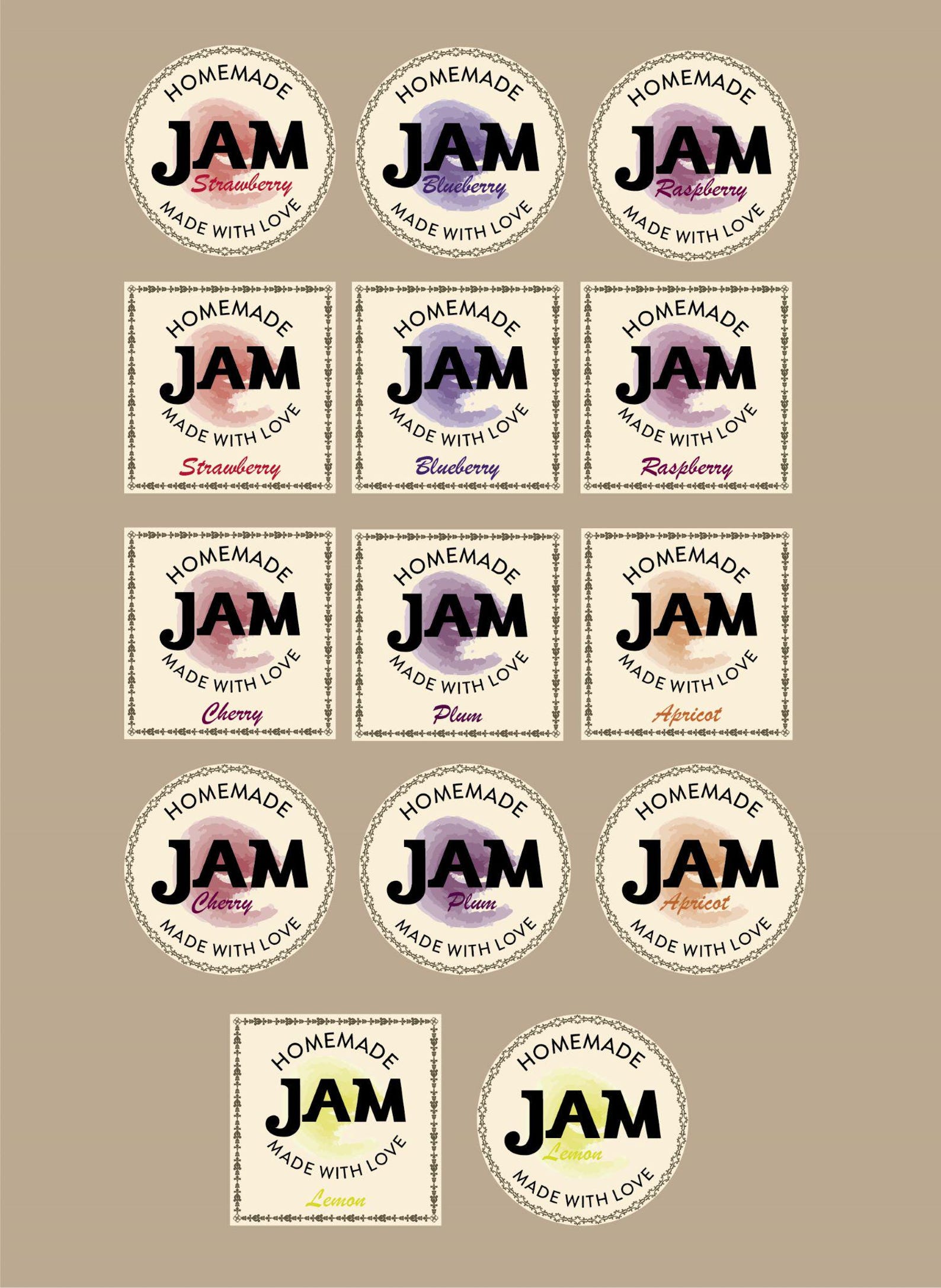 Homemade Jam Labels, Vintage Mason Jar Stickers, Printable Canning Tags ...