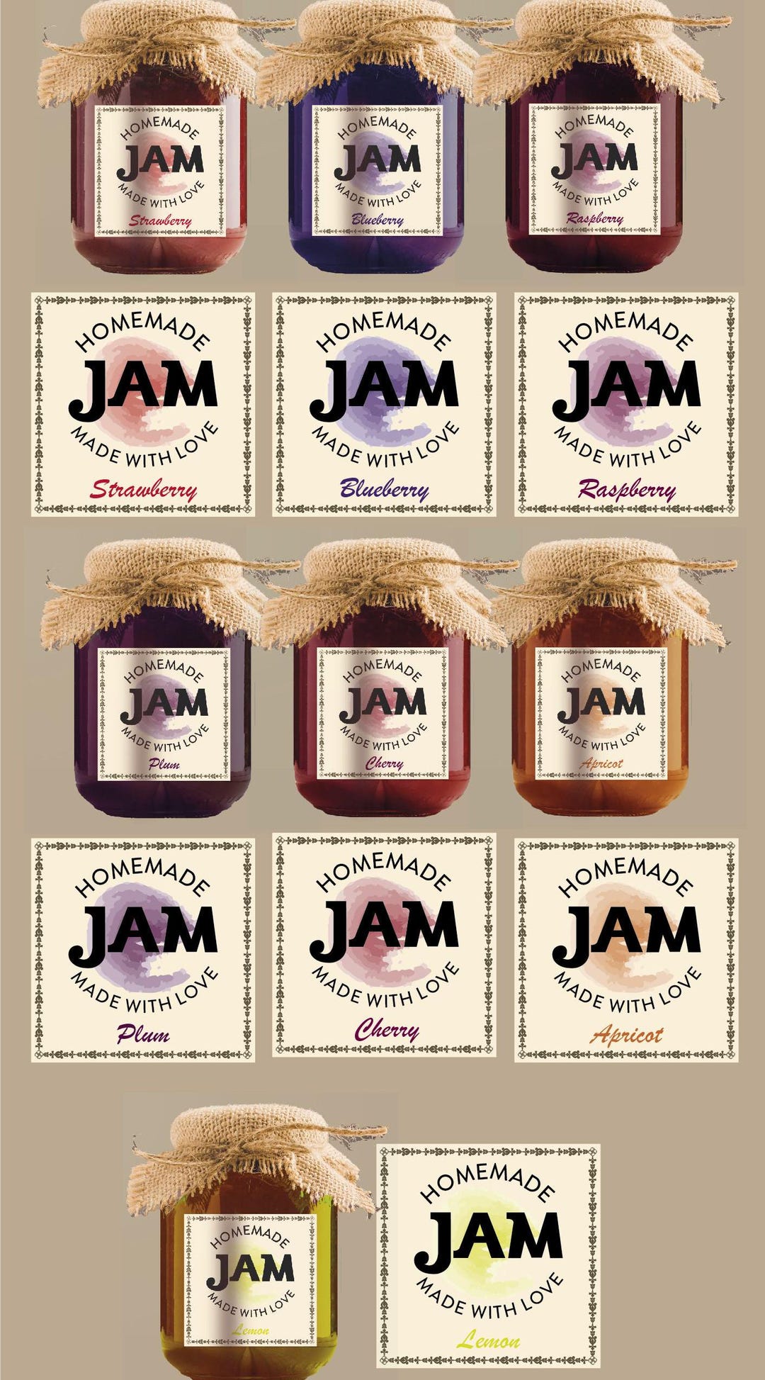 Homemade Jam Labels, Vintage Mason Jar Stickers, Printable Canning Tags ...