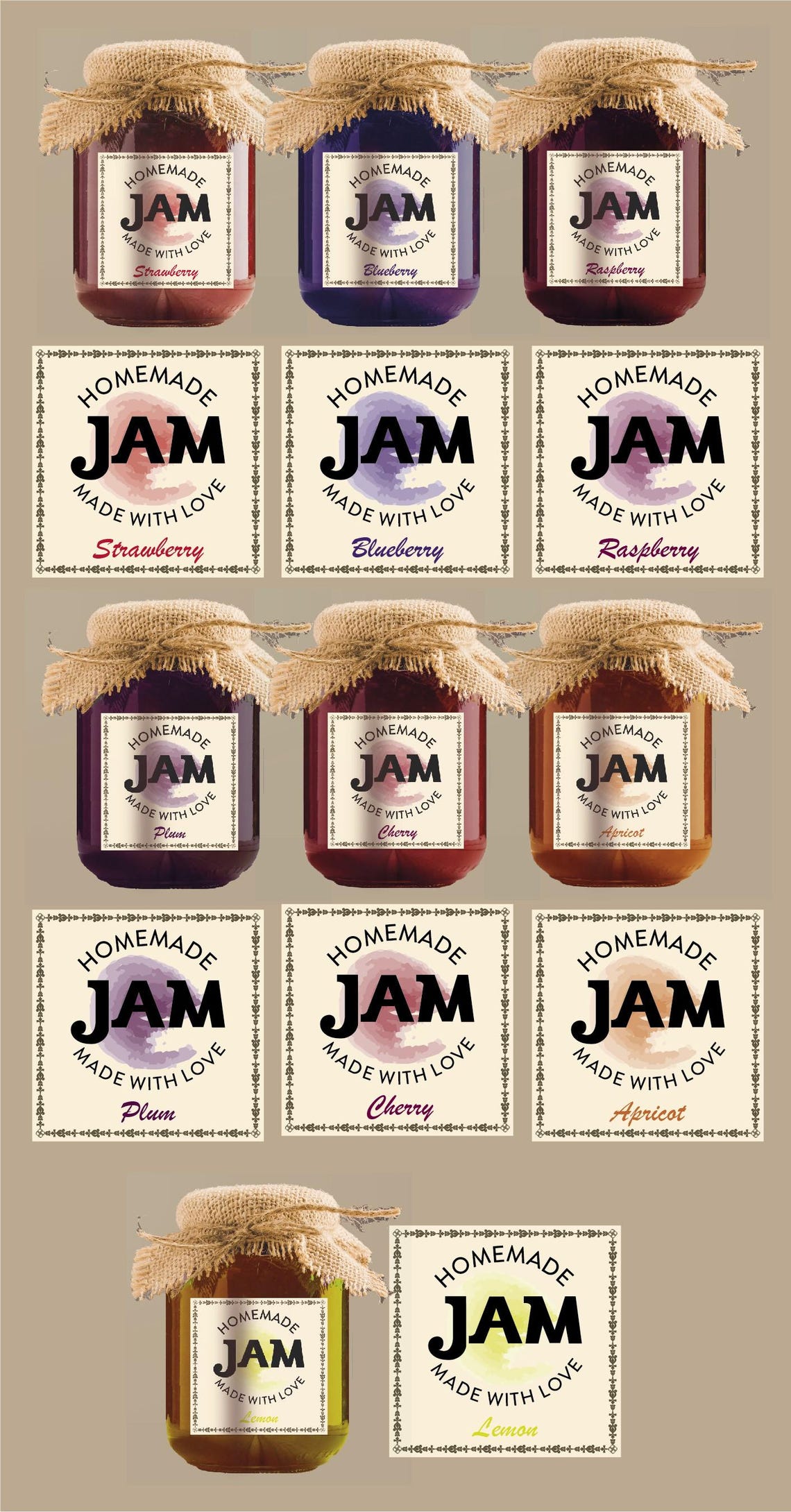 Homemade Jam Labels, Vintage Mason Jar Stickers, Printable Canning Tags ...