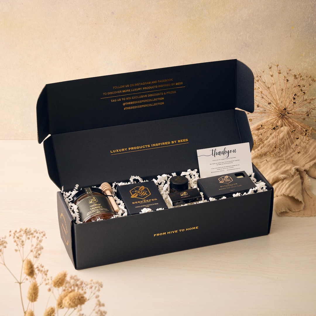 Bee Happy Gift Box. Handmade Luxury Gift Box Containing Natural Raw Honey, Soy & Beeswax Candle ...