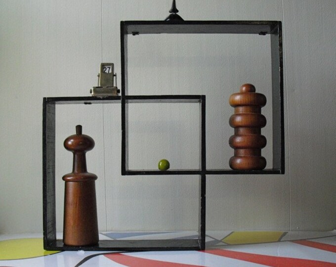 Vintage Mid Century Modern Black Geometric Squares Wall Hanging Shadow ...