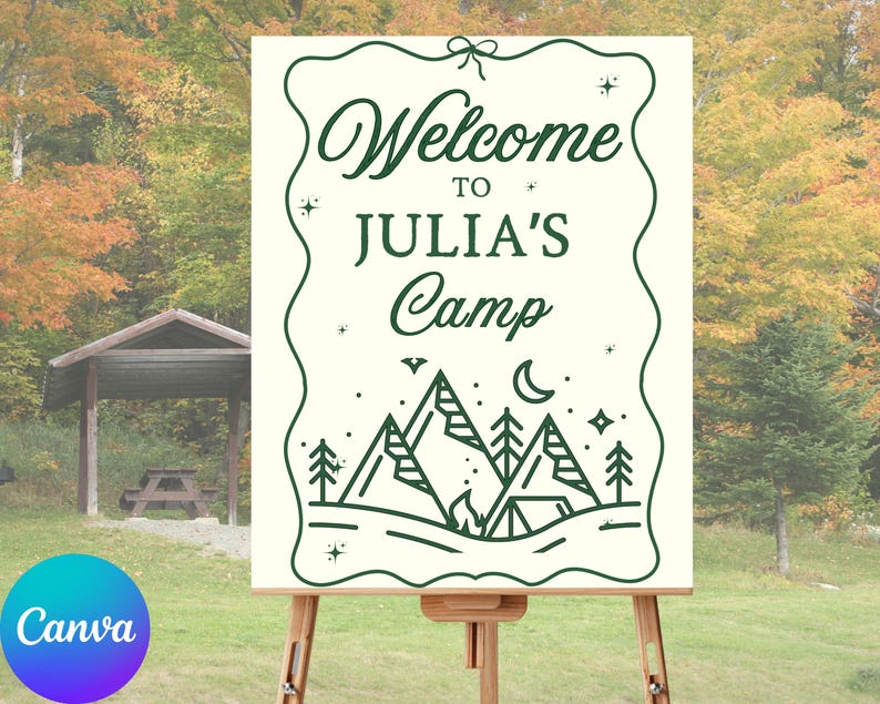 Editable Camping Bachelorette Welcome Sign Template: Customizable Canva ...