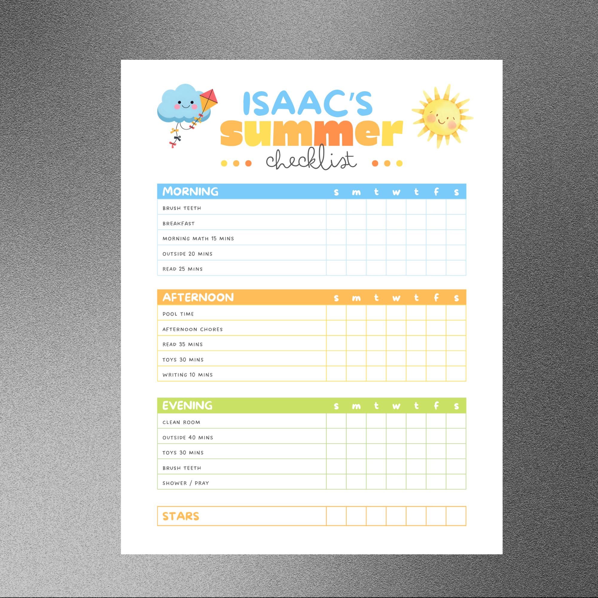 Editable Summer Chore Chart for Kids | Printable Checklist, Daily ...