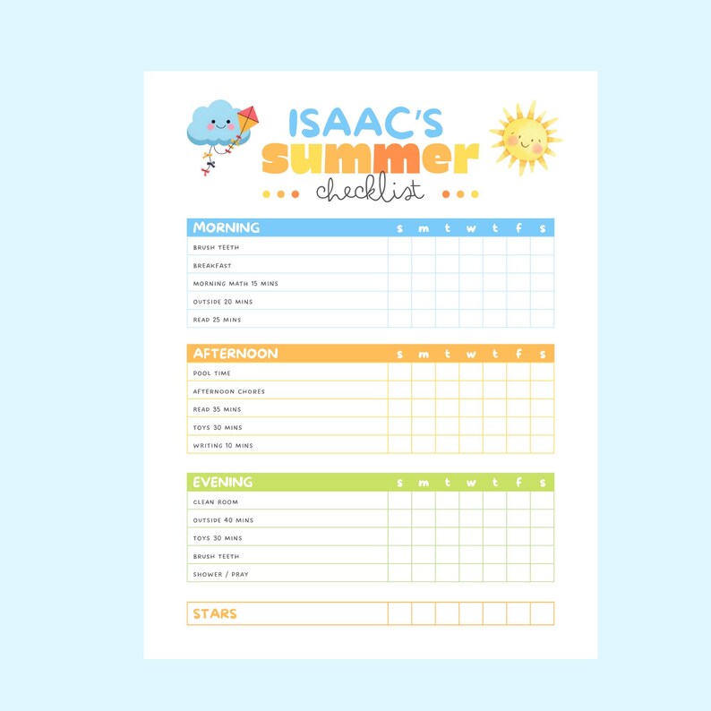 Editable Summer Chore Chart for Kids: Printable Checklist (canva ...