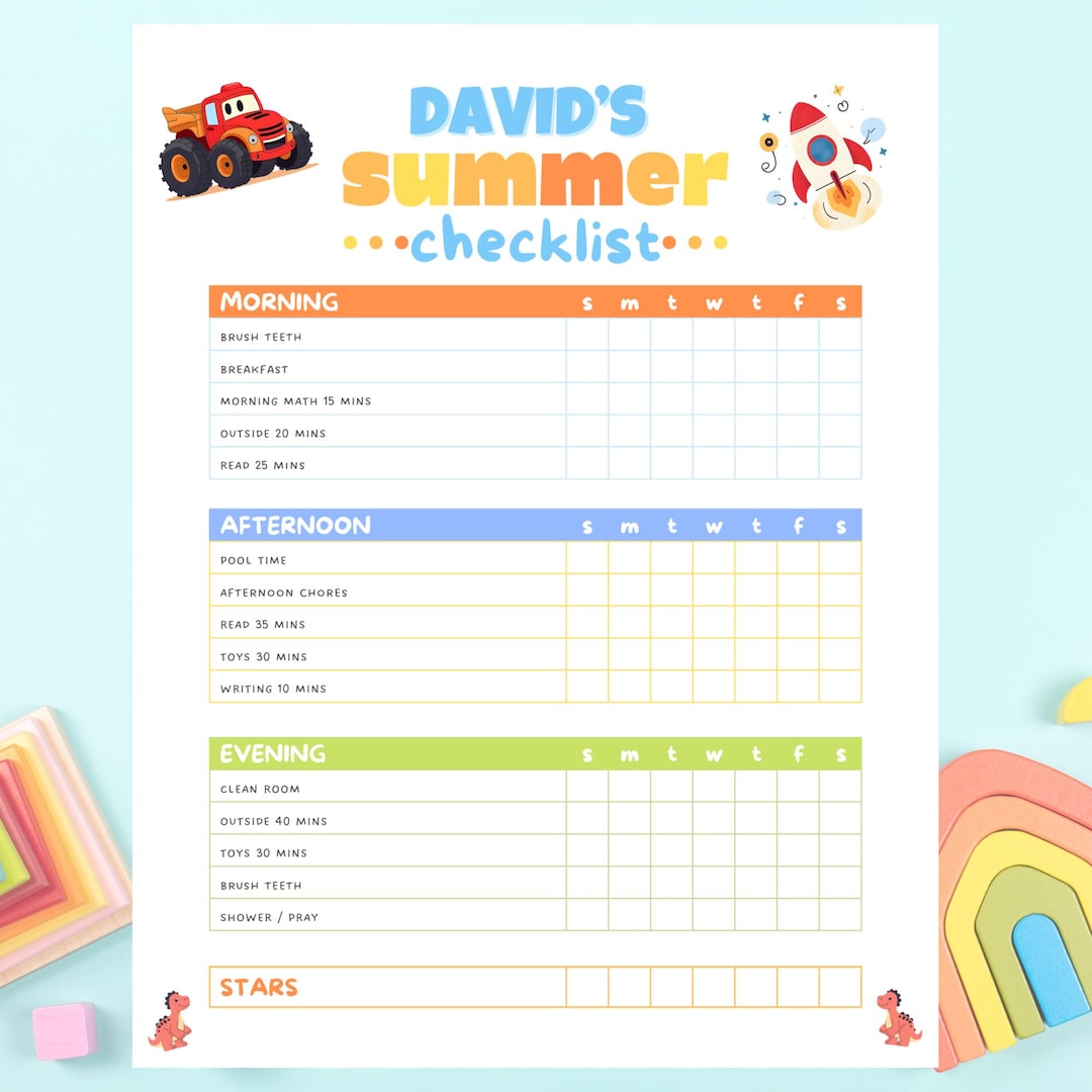 Editable Boys Chore Chart | Summer Routine Checklist | Printable Kids ...