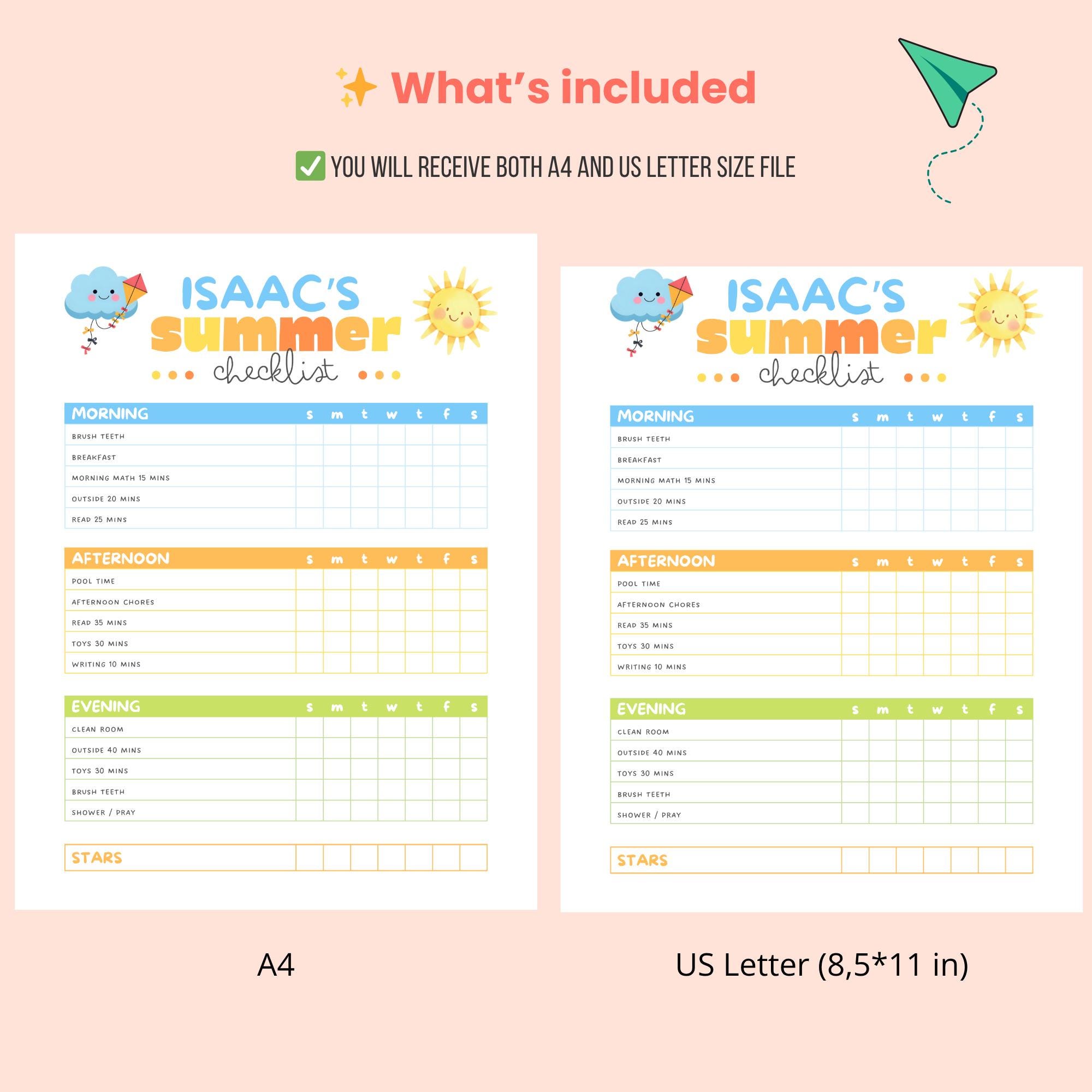 Editable Summer Chore Chart for Kids | Printable Checklist, Daily ...