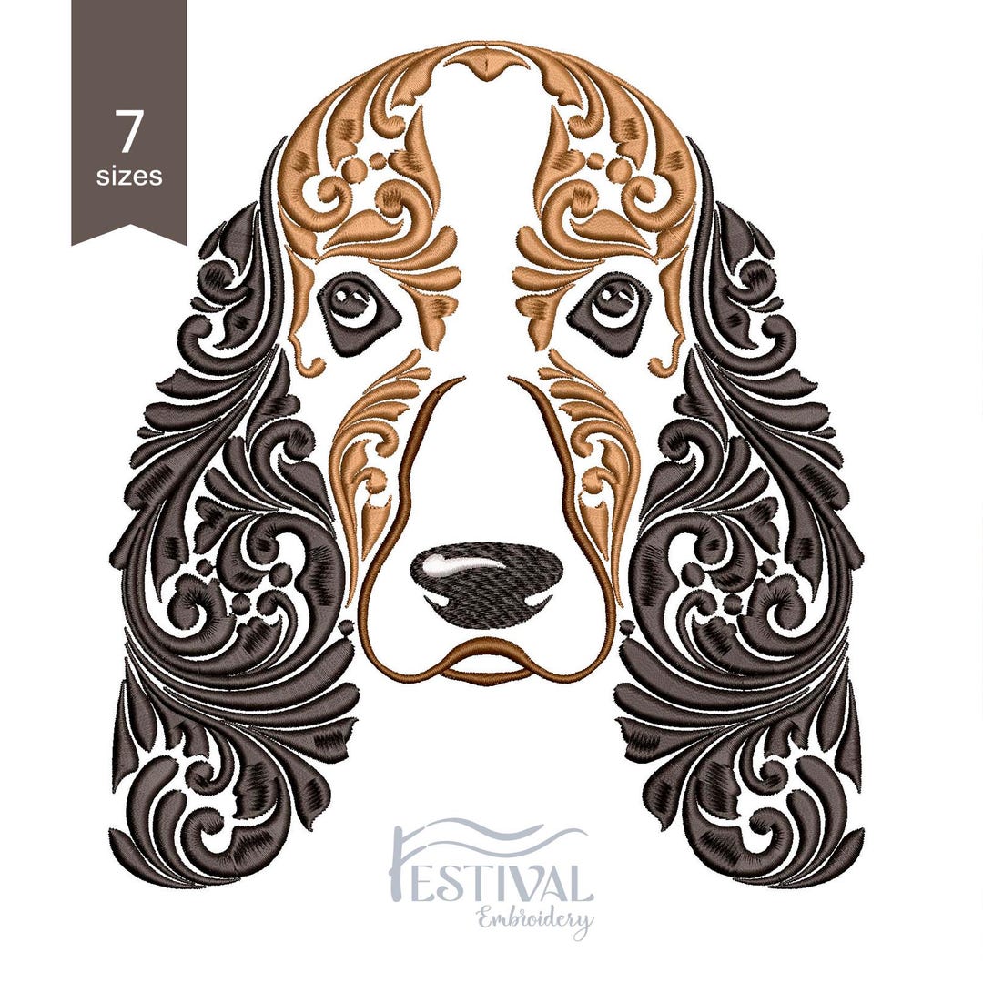 Ornate Basset Hound Machine Embroidery Design (instant Download) - Etsy