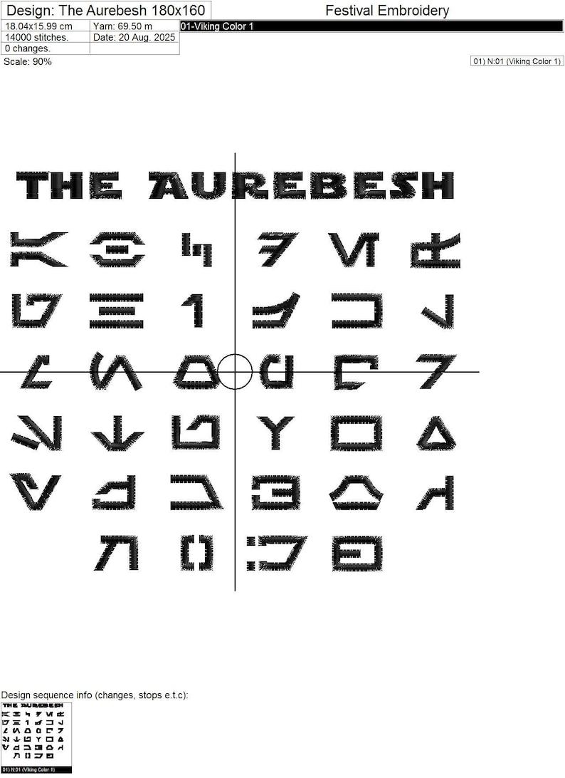 The Aurebesh Alphabet Embroidery Design, Star Wars Script Machine ...