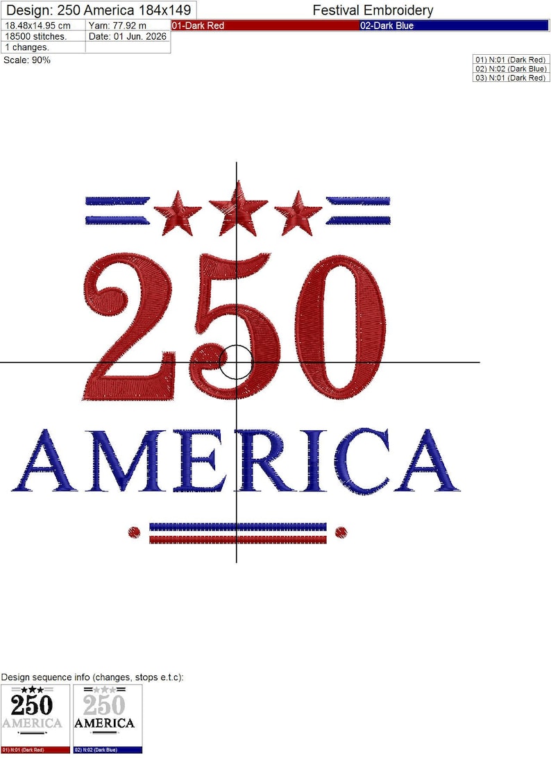 America 250 Embroidery Design, USA 250th Anniversary Embroidery File ...