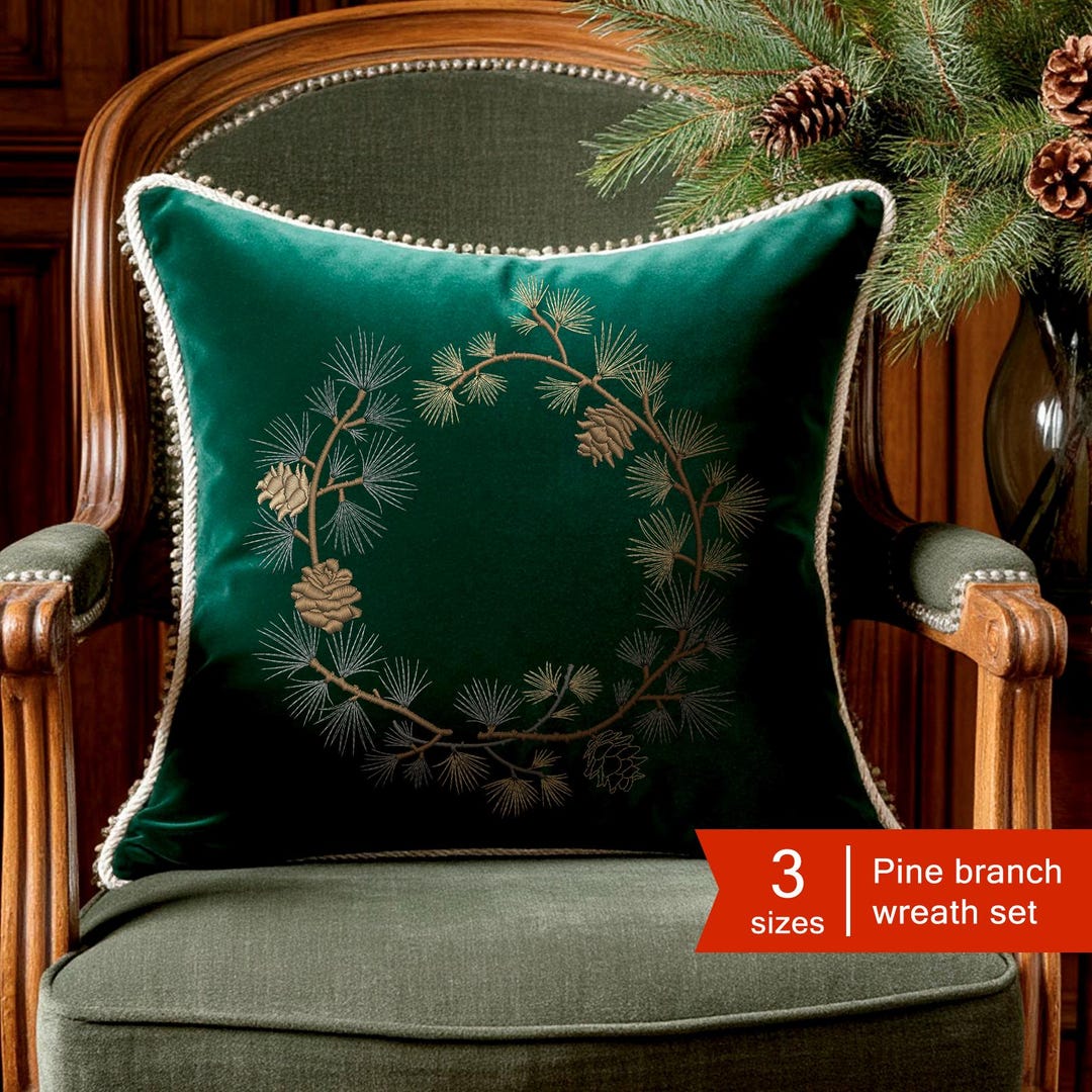 Digitized Christmas Decoration: Pine Wreath Bundle Embroidery Designs ...