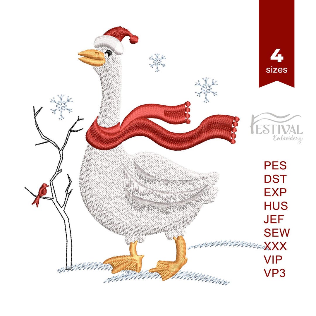 Winter Goose Embroidery Design, Christmas Decoration (4 Sizes ...
