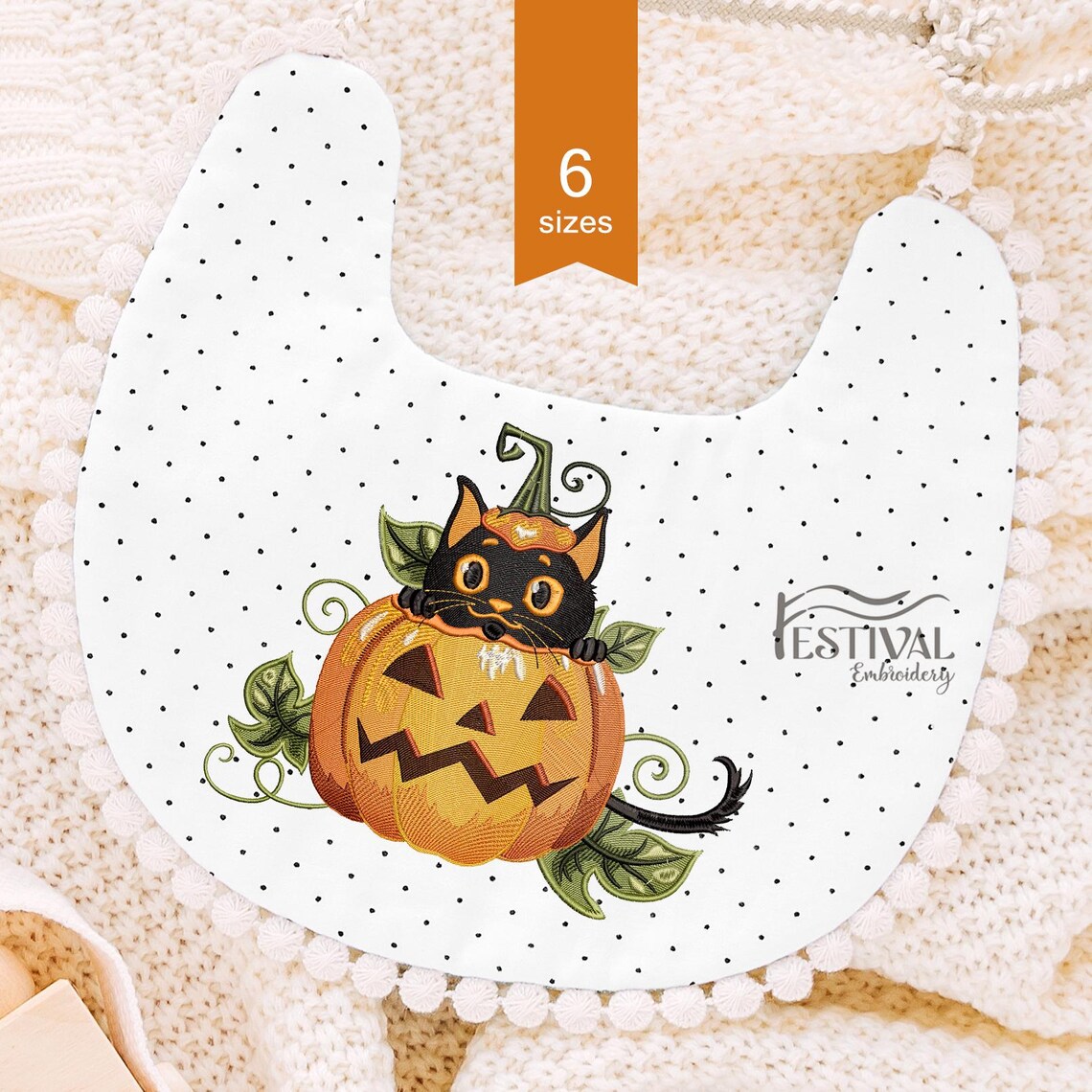 Halloween Pumpkin Embroidery Designs With Black Kitten: Spooky Season ...