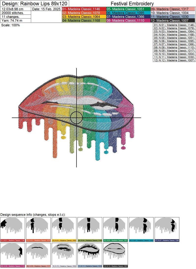 Rainbow Lips Machine Embroidery Design - Vibrant Multicolor Lip Stitch ...