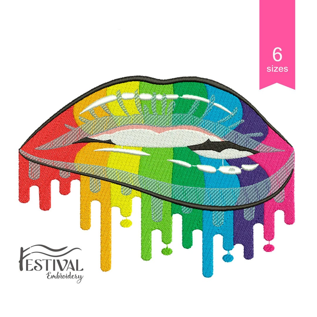 Rainbow Lips Machine Embroidery Design - Vibrant Multicolor Lip Stitch ...