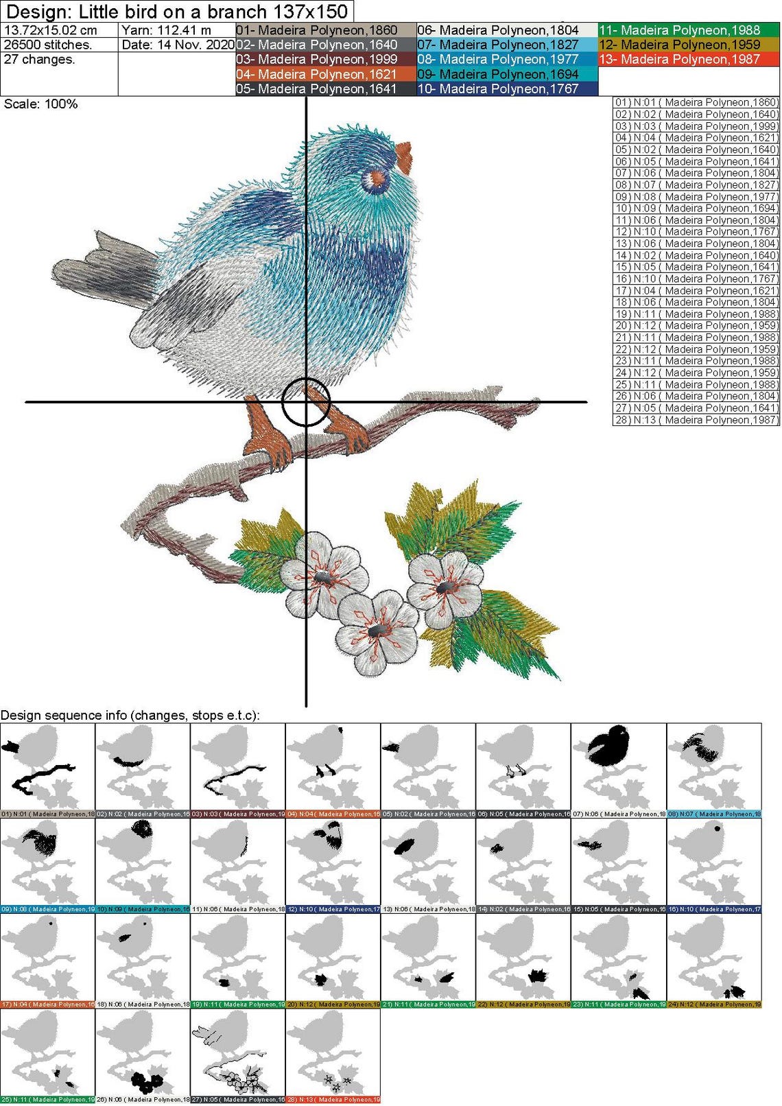Little Blue Bird Embroidery Design | Sakura Branch With Bird | Spring ...