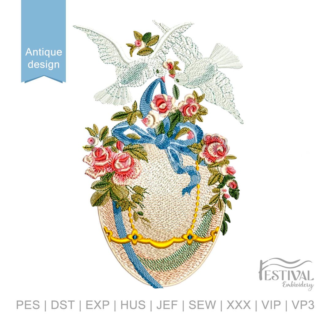 Easter Doves Embroidery Design | Decorated Egg & Roses (instant ...