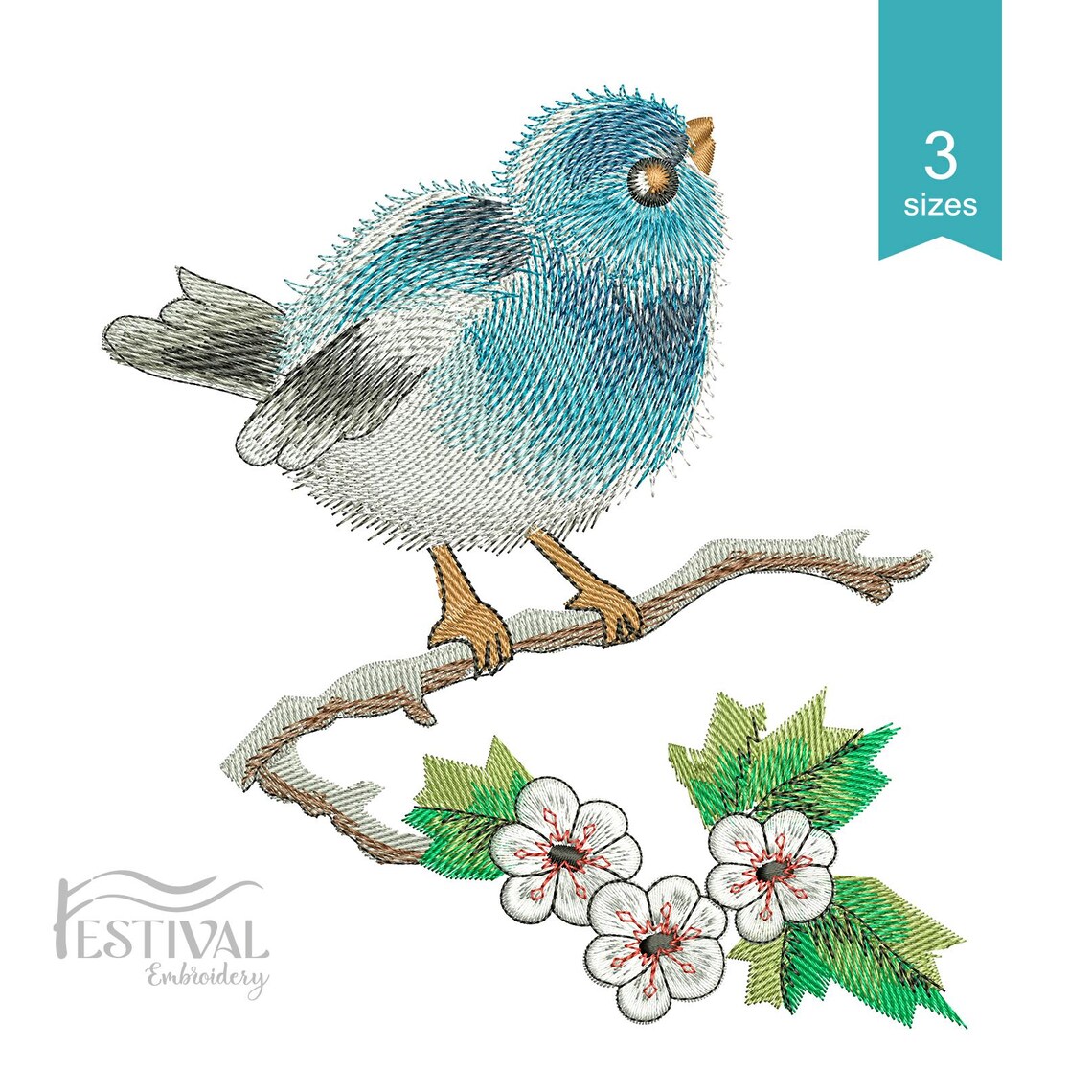 Little Blue Bird Embroidery Design | Sakura Branch With Bird | Spring ...
