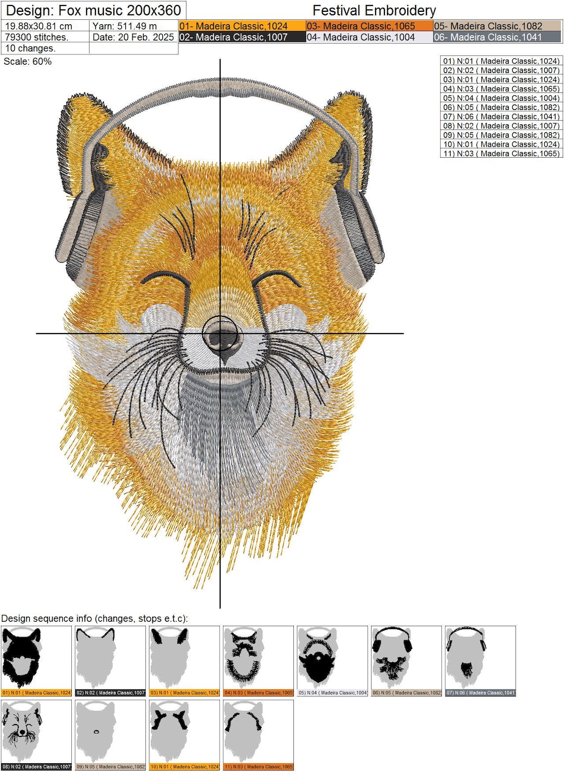 Fox Listening to Music Embroidery Design – Cute Animal Pattern (digital ...