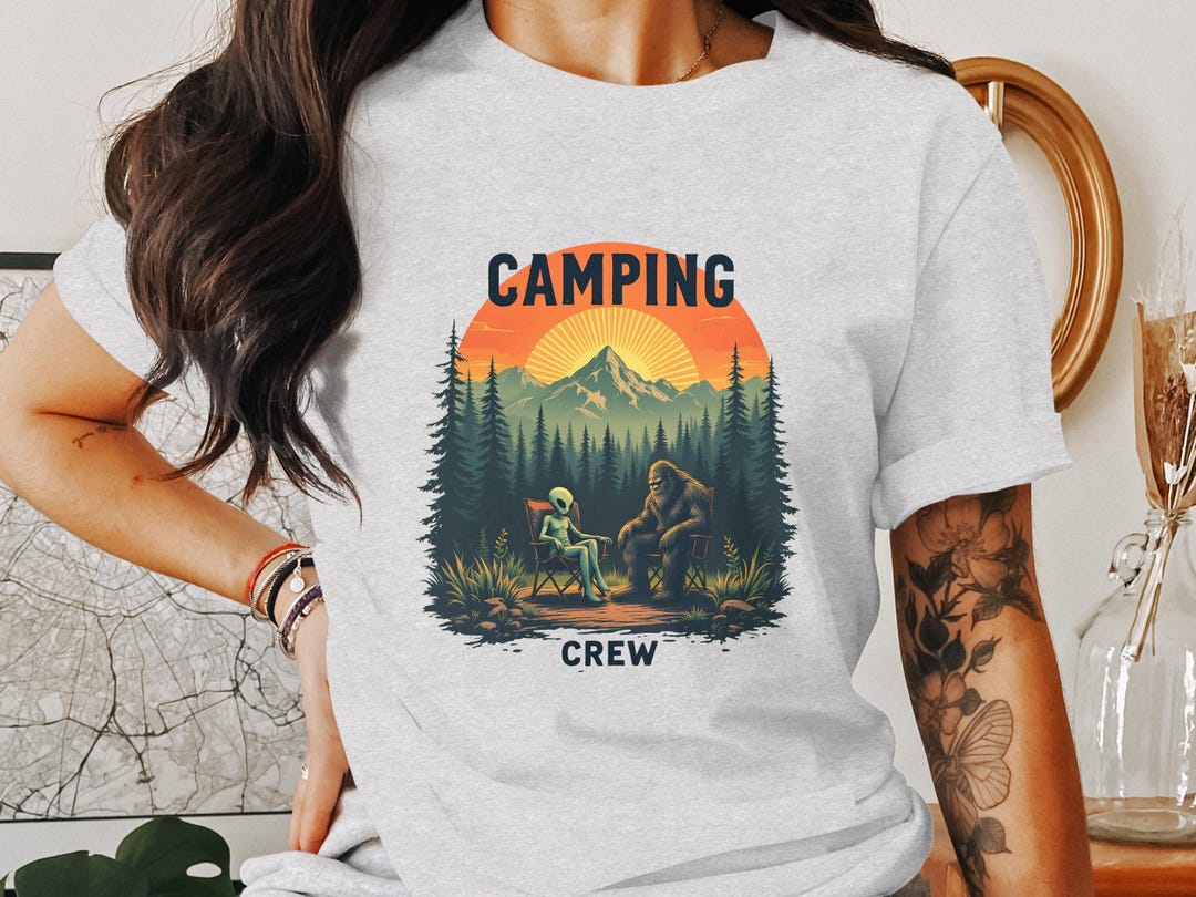 Camping Crew With Alien and Bigfoot Digital PNG, Funny Wilderness Alien ...