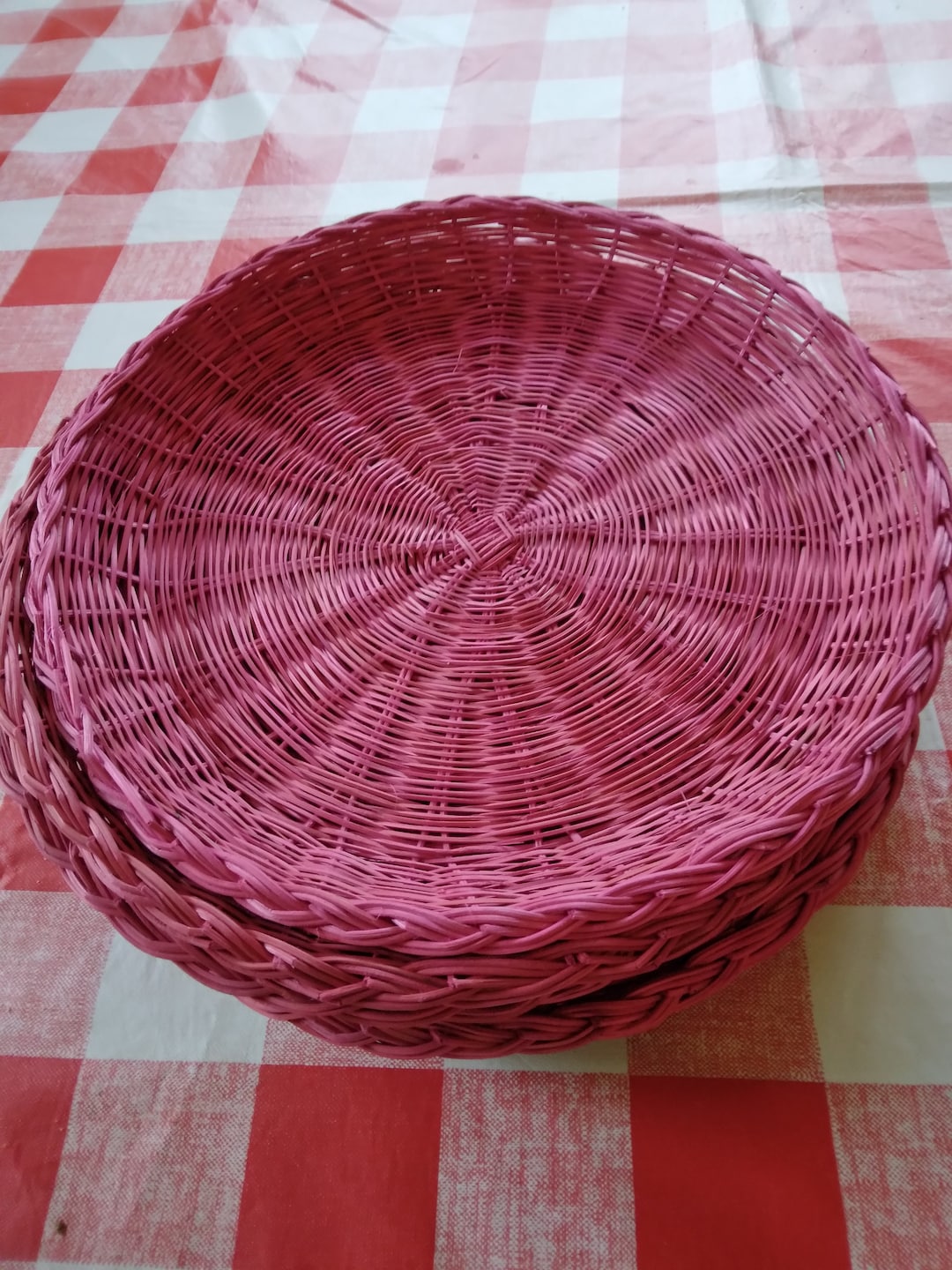 Lot of 6 Red Wicker Paper Plate Holders Made in Hong Kong - Etsy