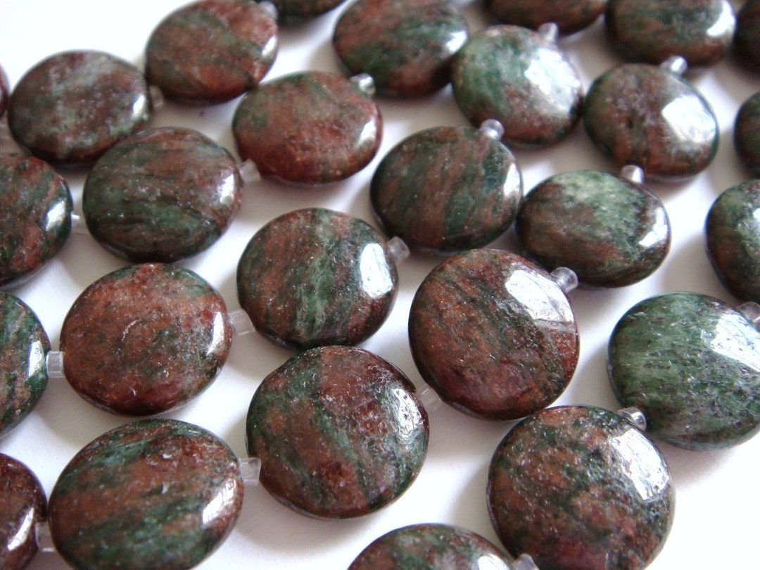 20. Pomegranate Stone 14mm Coin Shape 16 Inches Strand 27pcs Stone Bead ...