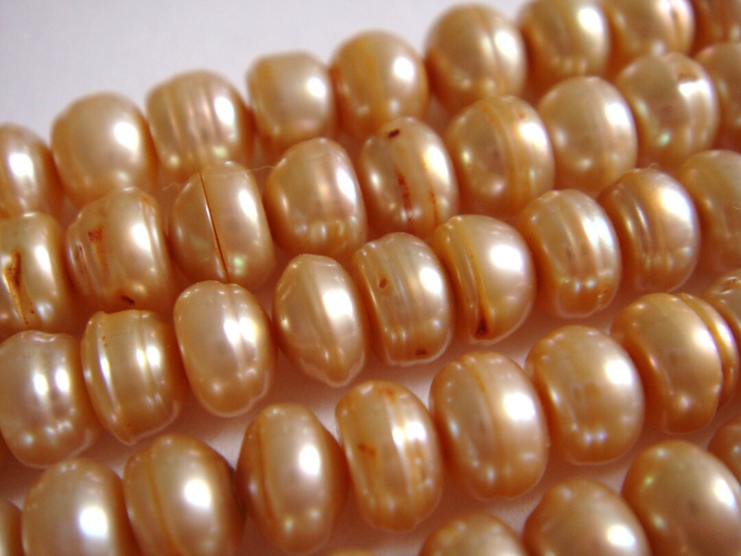 P4. Fresh Water Pearl 5.5mm Peach Button Shape 16" Inches - Etsy