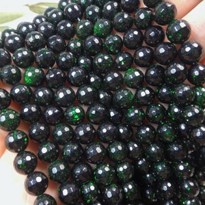 27. Green Goldstone 8mm Faceted Round Bead 16" Inches 50pcs Stone Bead ...