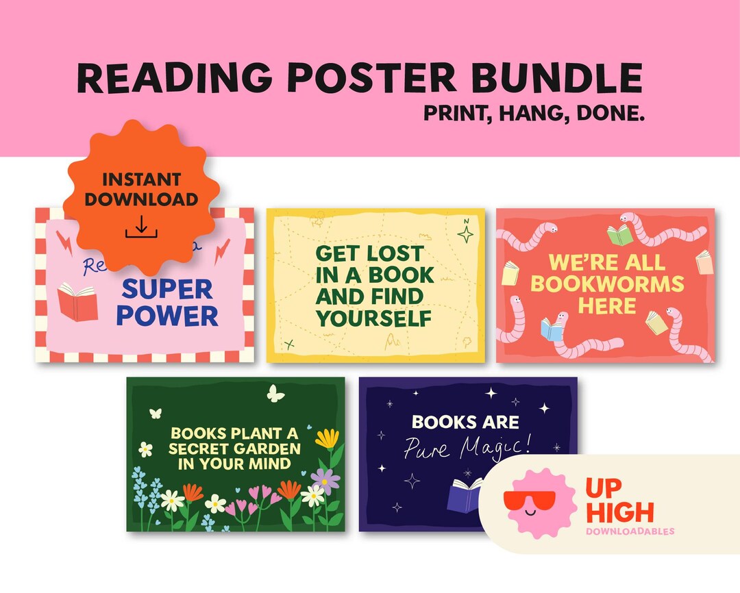 Reading Posters Bundle | Printable Literacy Quote Wall Art | Library ...