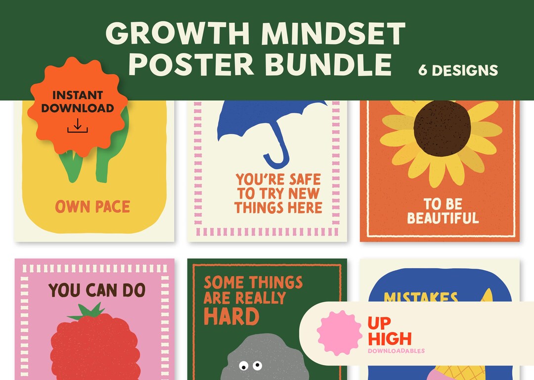 Growth Mindset Poster Bundle | Bold Kids Affirmation Wall Art ...