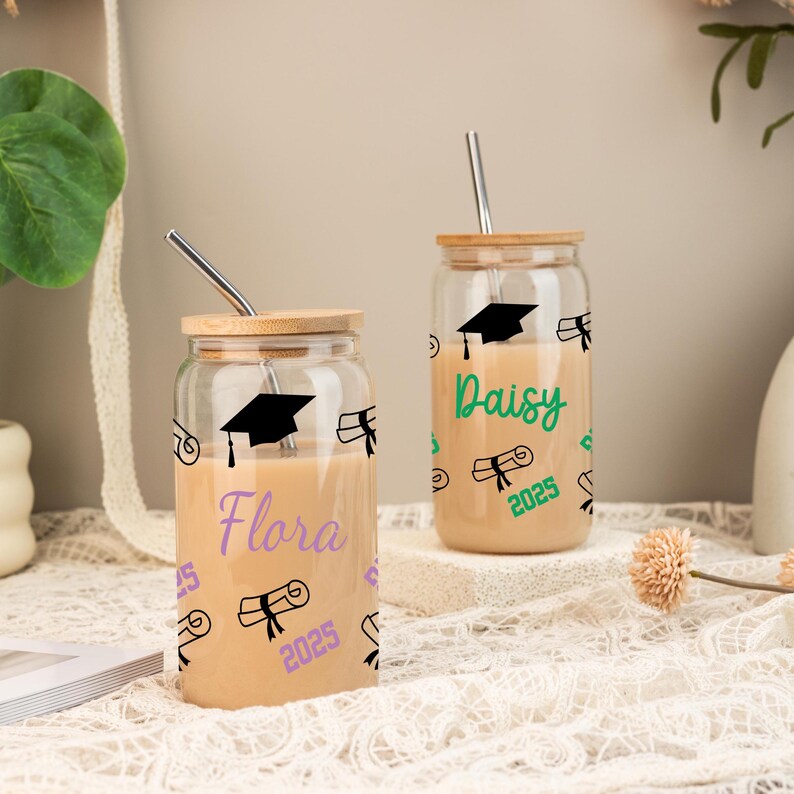 Congrats Class of 2025 - Personalized Photo Clear Glass Cup, Grad Gifts ...