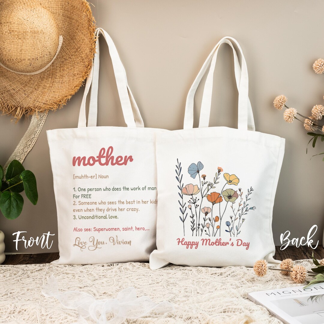 Custom Handbags for Mom, Floral Mom Grandma Children Names Tote Bag ...