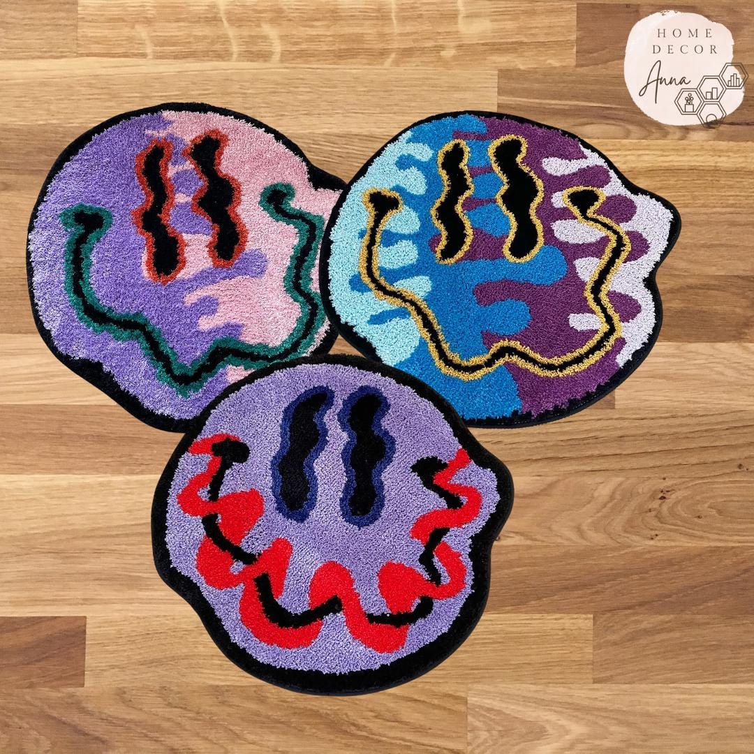 Set of 3 Colorful Funny Smile Rugs - Bright Home Decor, Happy Face Area ...