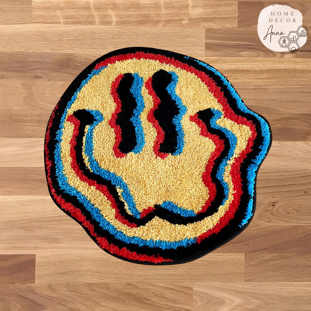 Trippy Smile Handmade Rug | Smiley Face Rug, Yellow Rug, Tufted Rug ...