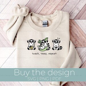 Three Lazy Lemurs in A Row Cartoon Design Png, Snack Sleep Repeat Svg ...