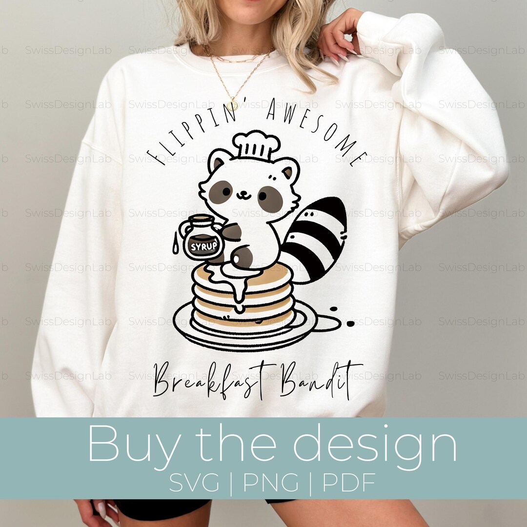 Funny Raccoon Pancake Design Png, Flippin' Awesome Breakfast Bandit Svg ...