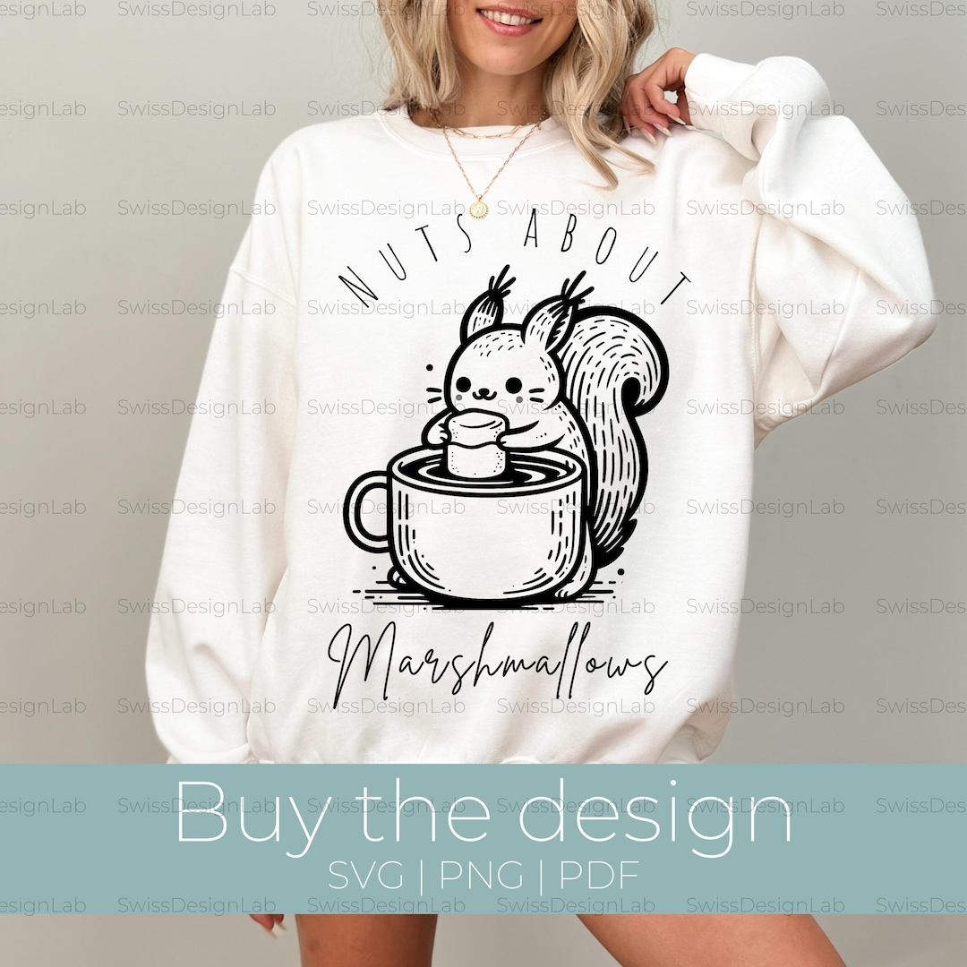 Squirrel With Hot Chocolat and Marshmallow Svg, Nuts About Marshmallows ...