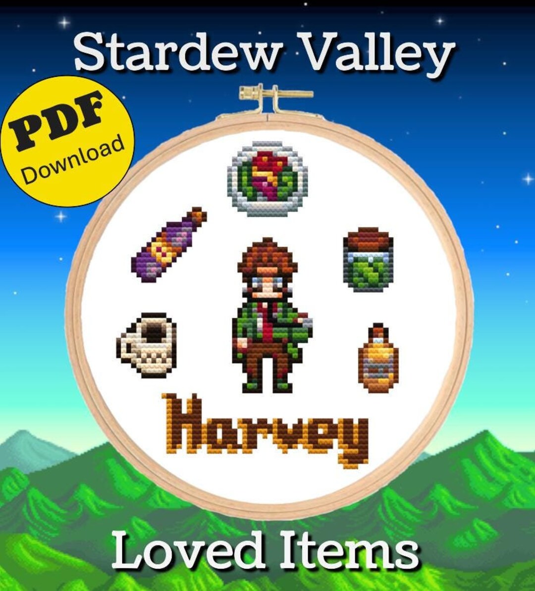 Stardew Valley Harvey Loved Items Cross Stitch Pattern Instant Download ...