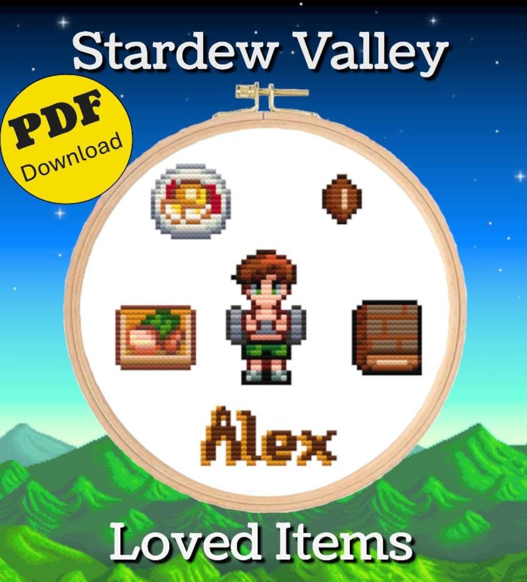 Stardew Valley Alex Loved Items Cross Stitch Pattern Instant Download ...