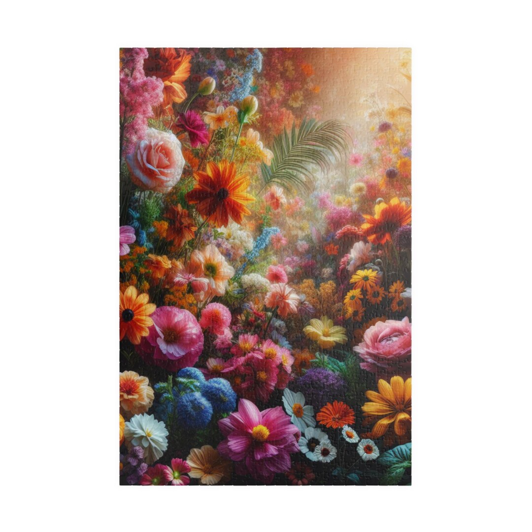 Jigsaw Puzzle, Flower Garden Scene, Vibrant Floral Puzzle, Dreamy ...