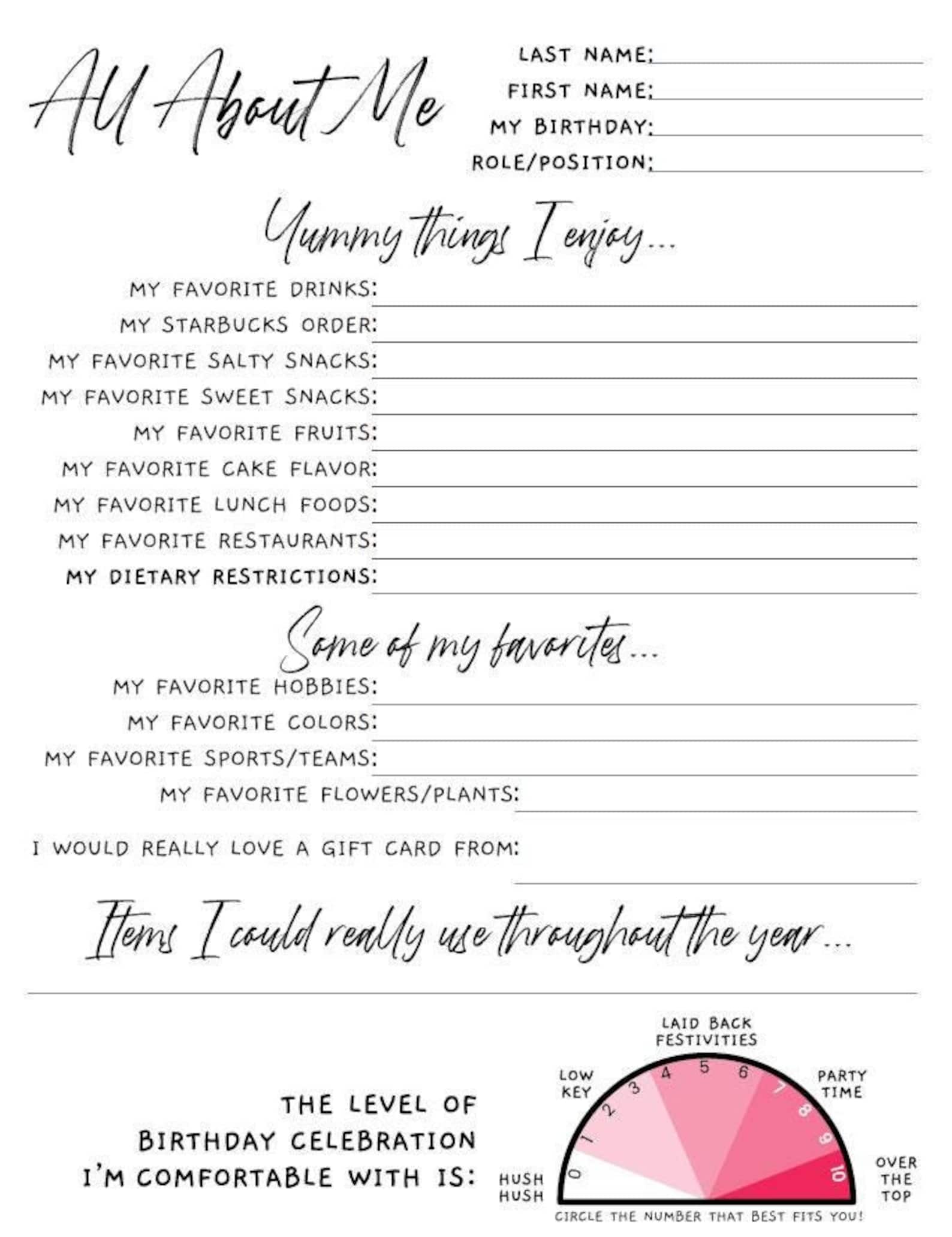 All About Me Form - Etsy