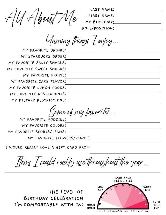 All About Me Form - Etsy